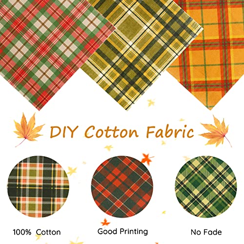 Whaline 45Pcs Cotton Autumn Fat Quarters Fabric 15 Design Fall Spice Plaids Fabric Squares Quilting Fabric Patchwork Precut Quilt Charm Squares for Harvest Thanksgiving DIY Crafts Sewing, 6 x 6 Inch