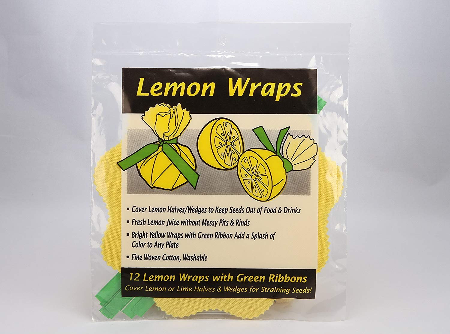 DeRoyal Lemon Wrap with Green Ribbon Ties, Fine Woven Cotton, Washable, Yellow, 12-Count