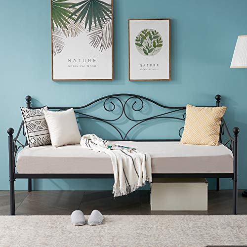 VECELO Premium Daybed Metal Bed Frame Twin Size Steel Slat Support/Strong Legs Headboard/Mattress Foundation, Multi-Functional Furniture