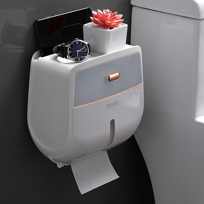 Large Capacity Bathroom Tissue Storage Box - Waterproof Wall Mounted 1pc (GreyWhite,)