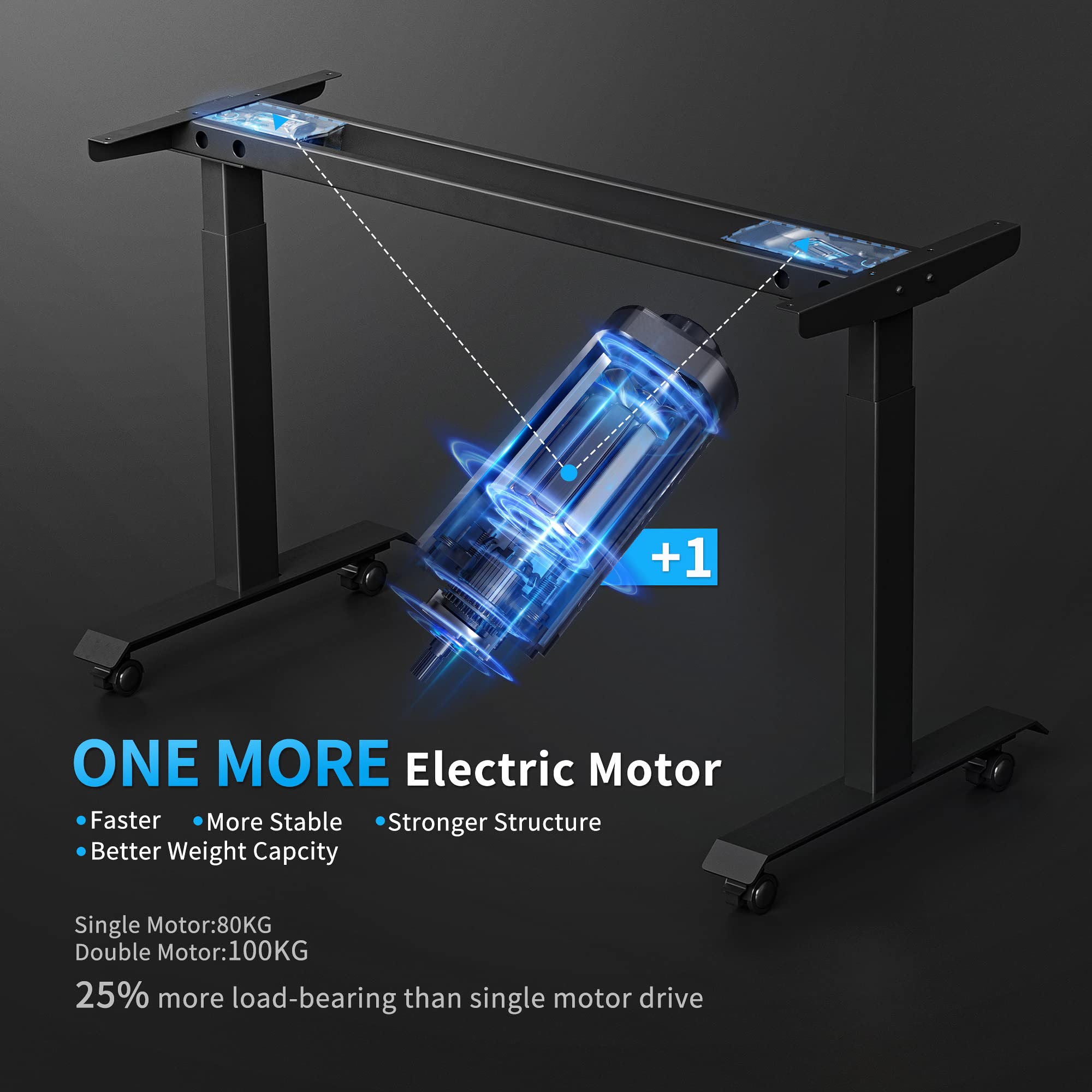 FAMISKY Dual Motor Adjustable Height Electric Standing Desk, 48 x 24 Inches Stand Up Home Office Desk with Splice Tabletop, Black Frame/Walnut Top
