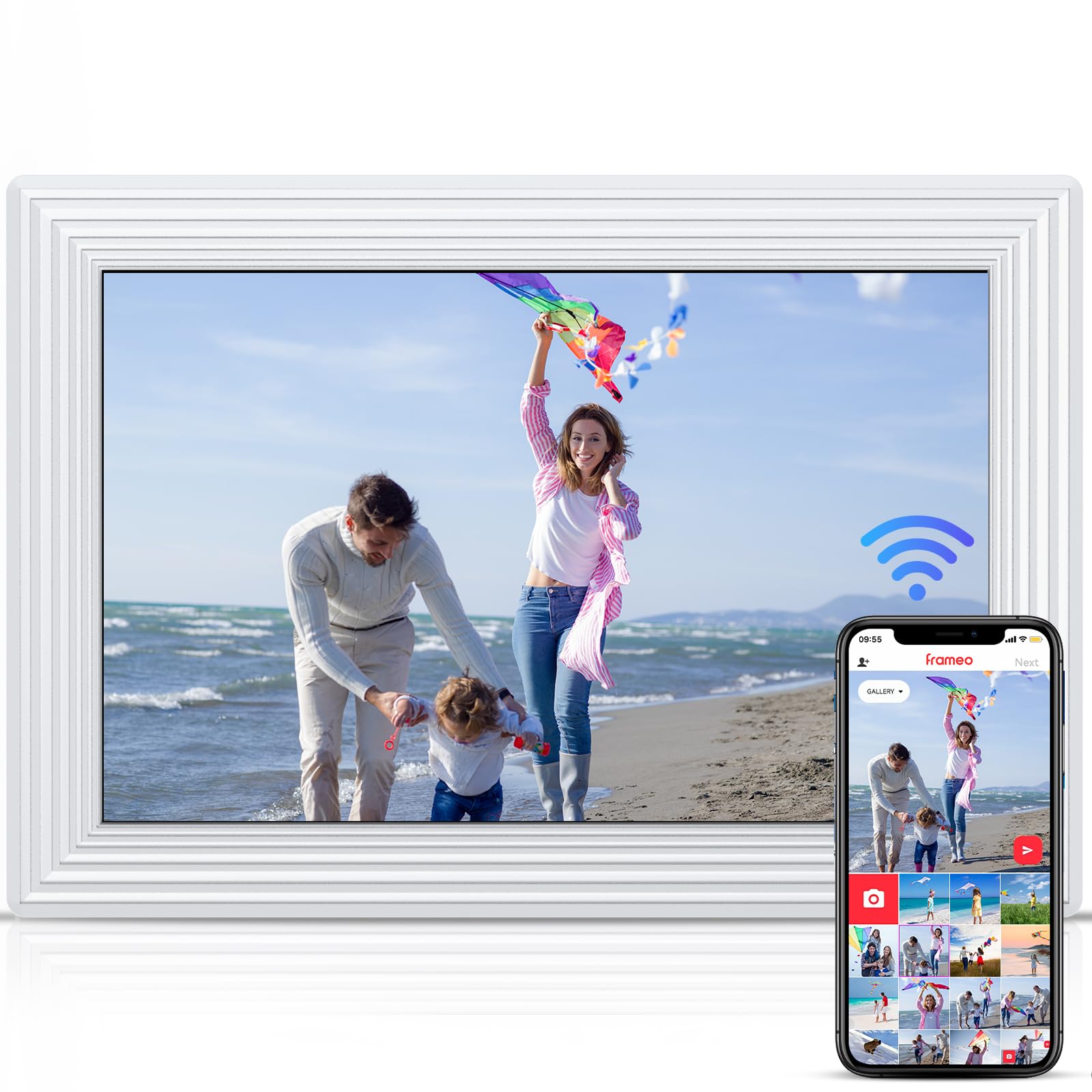 Frameo WiFi Digital Picture Frame, 10.1 Inch Smart Digital Photo Frame with 16GB Storage 1280x800 IPS HD Touch Screen, Auto-Rotate, Easy Setup to Share Photos or Videos Remotely via App from Anywhere