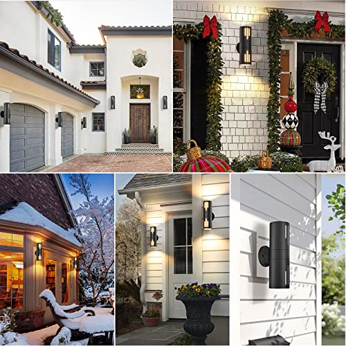 Dusk to Dawn Sensor Outdoor Wall Sconce, Exterior Waterproof Wall Lantern Light Fixture, Up Down Wall Mount Lighting Matte Black Anti-Rust, E26 Socket Wall Lamp for Porch Doorway Garage, 2 Pack