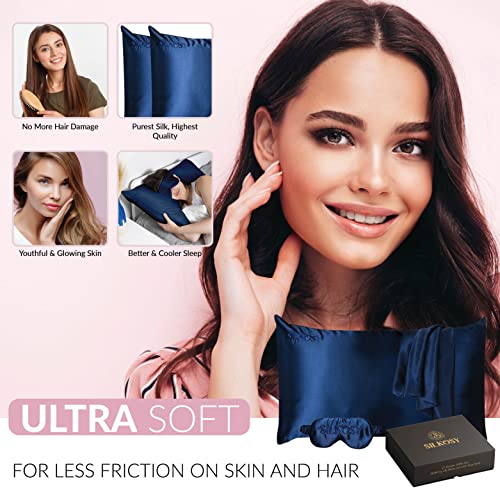 Mulberry Silk Pillowcase for Hair and Skin with Hidden Zipper, 22 Momme 100% Real Silk Pillow Case with Sleep Mask, Premium Grade 6A Silk Promotes Soft Skin, 900 Thread Count