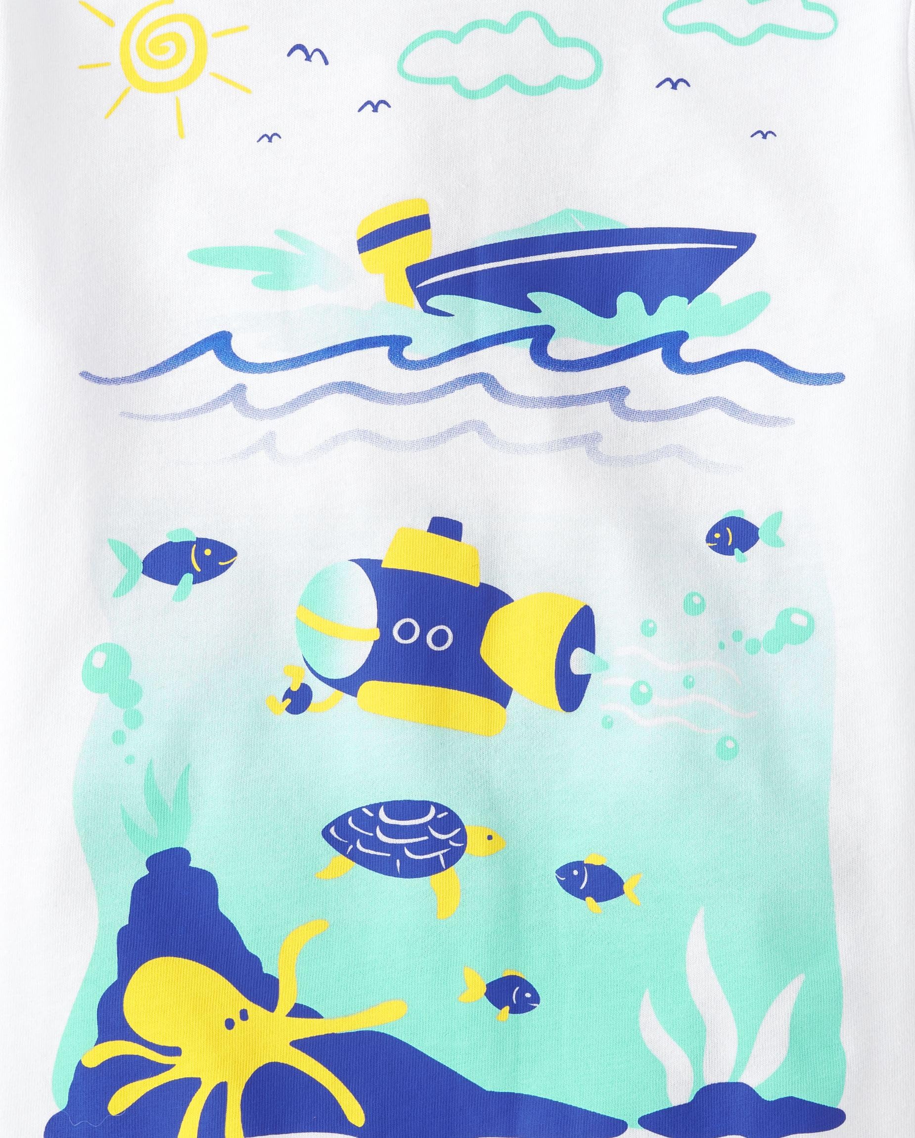 The Children's Place Baby Boys' and Toddler Animal Short Sleeve Graphic T-Shirts,Multipacks, Shark/Crocodile/Tiger/Tucan 4-Pack, 5T