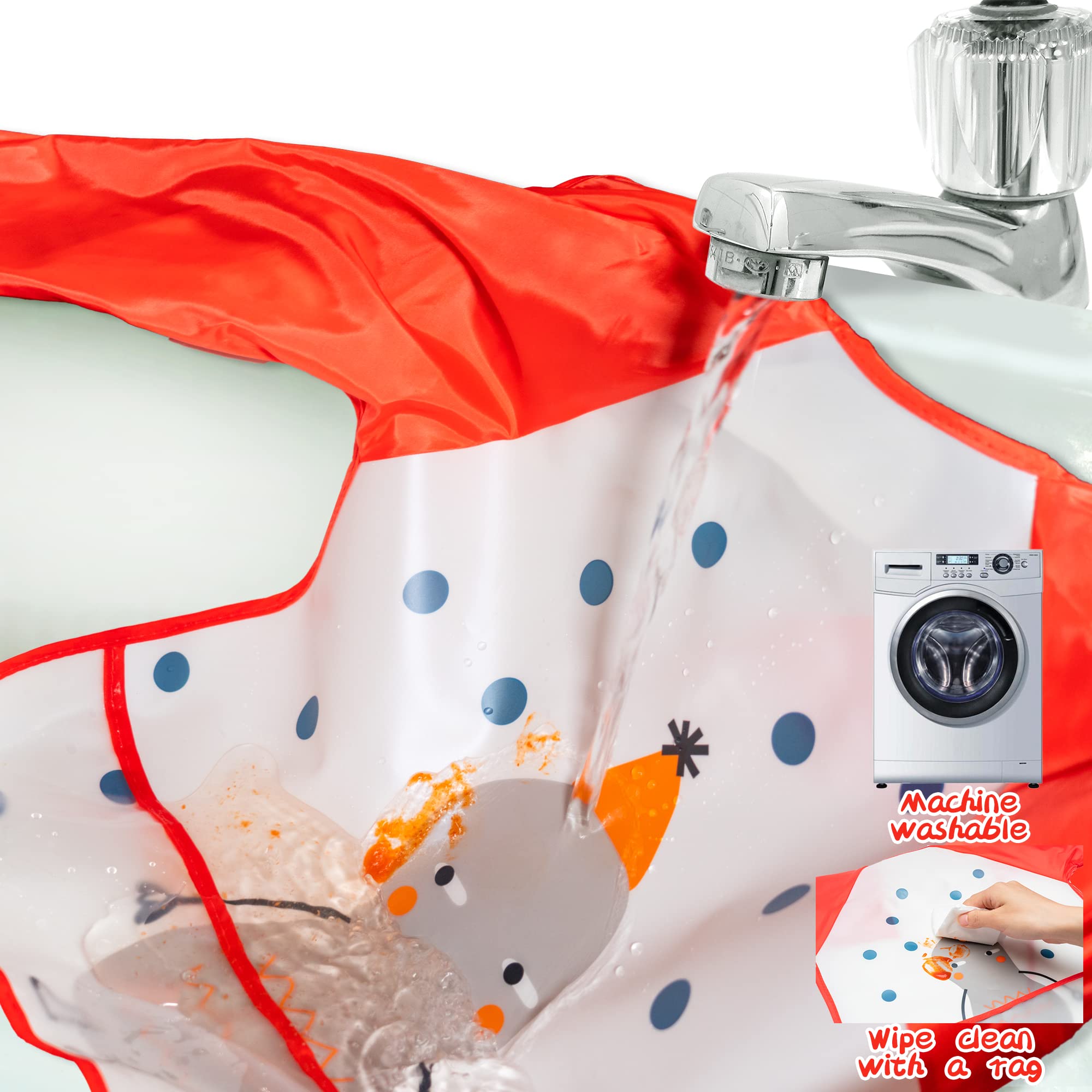 R HORSE 5Pcs Long Sleeved Bib for Babies Toddlers Waterproof Sleeved Bib with Great Capacity Pocket Cartoon Baby Bib Infants Feeding Bibs with Elephant Bear Fox Pattern for Baby Shower Age 6-36 months