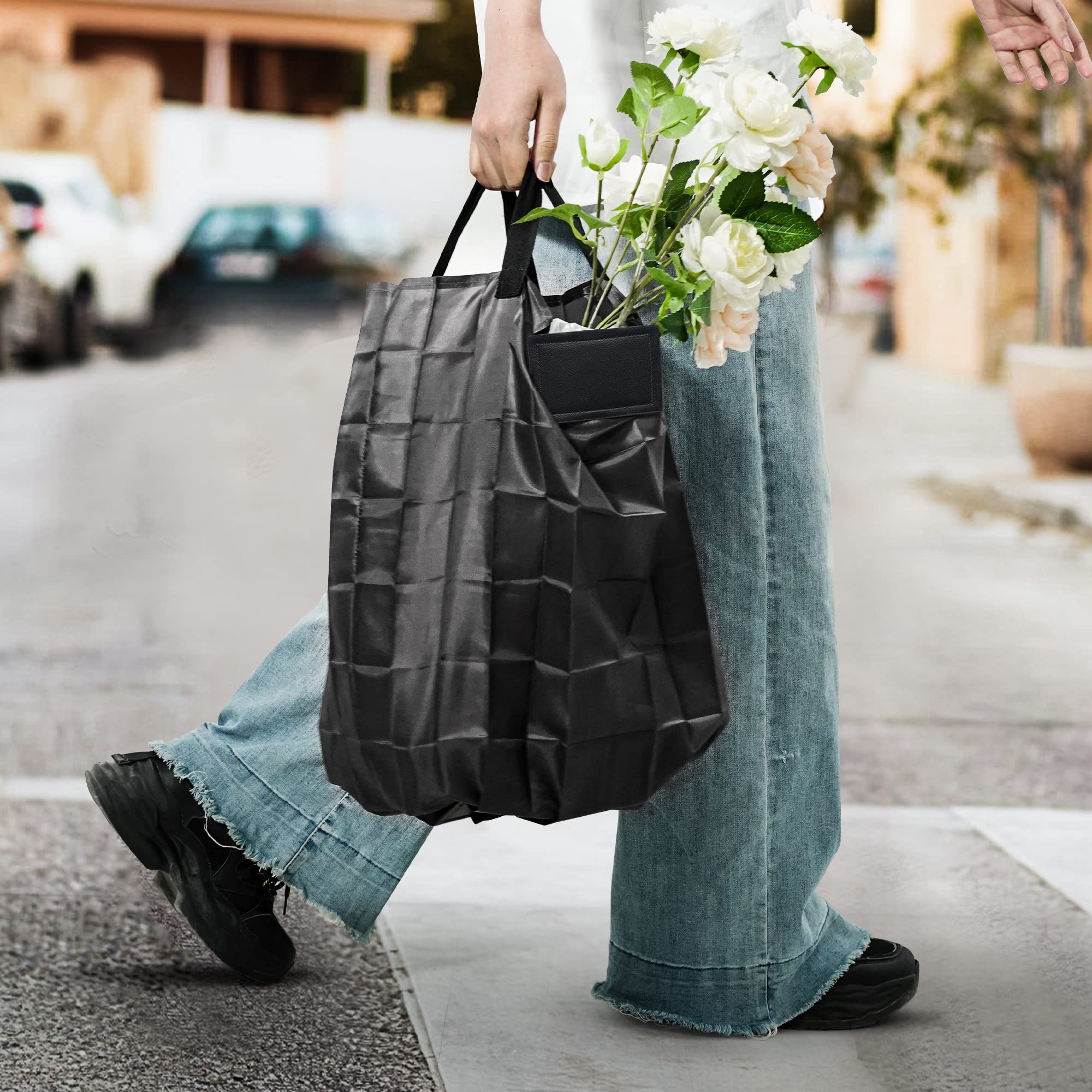 Elobay Reusable Grocery Bags Easy-folding, Washable Shopping Bags with Foldable Card Structure