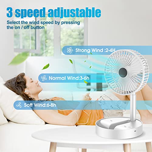 MAESHOP Portable Desk Fan 3 Speeds Wind Quiet Foldable Rechargeable Battery Operated USB Desktop Folding Fan For Office Trave Home Desk Outdoor Bedroom Trave,6.5-Inch (White)