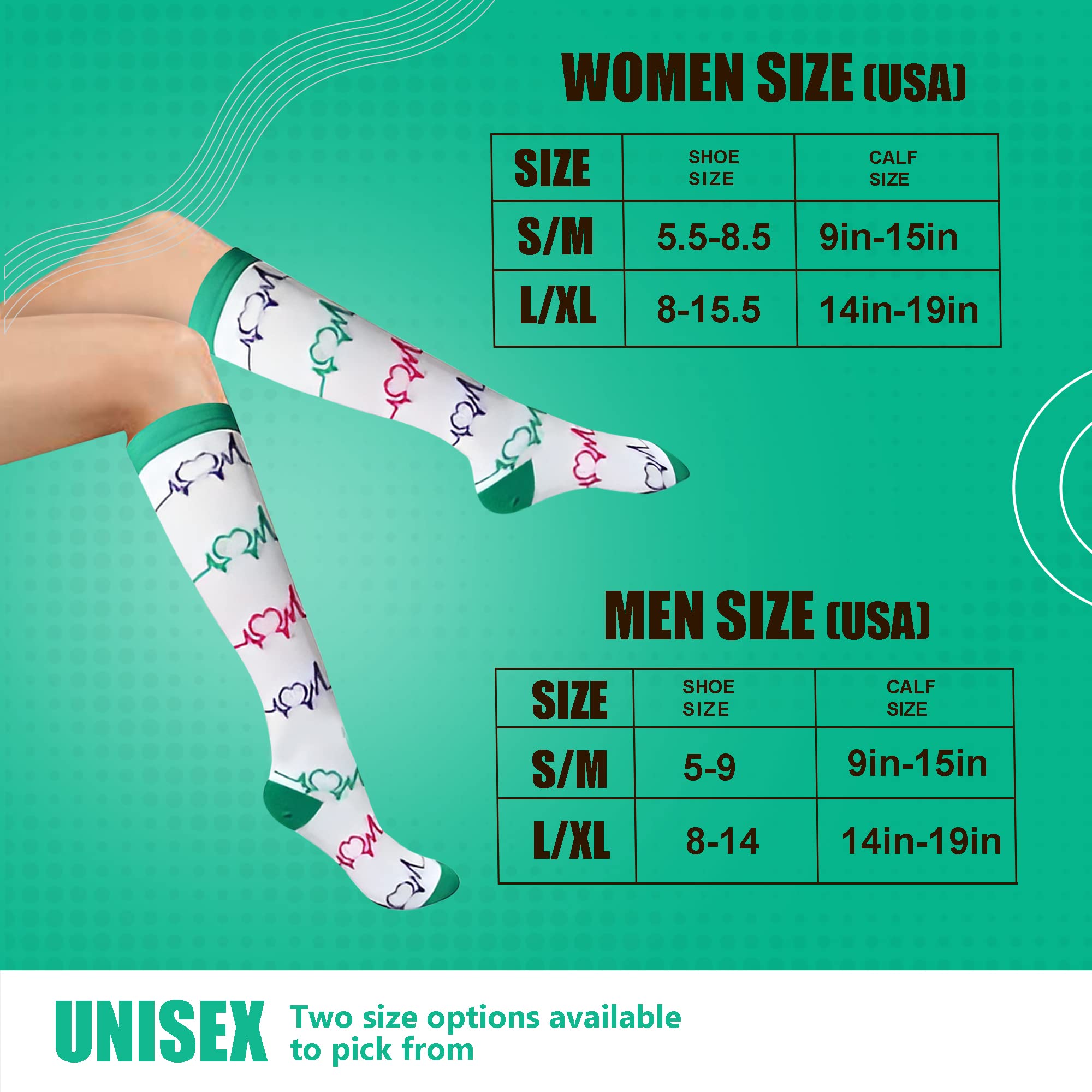 Fusion Pain Solutions Compression Socks for Men and Women for Support, Running, Cycling, Circulation, 20-30mmHg, One-Pair (Black/EKG Lines, LARGE/X-LARGE)