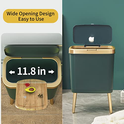 Procade Trash Can with Lid,Small Bathroom Garbage Can with Lid, Plastic Trash Can with Push Button,Narrow Garbage Bin Waste Basket for Bedroom,Living Room, Toilet,Office,Kitchen,4 Gal-Gold Edge