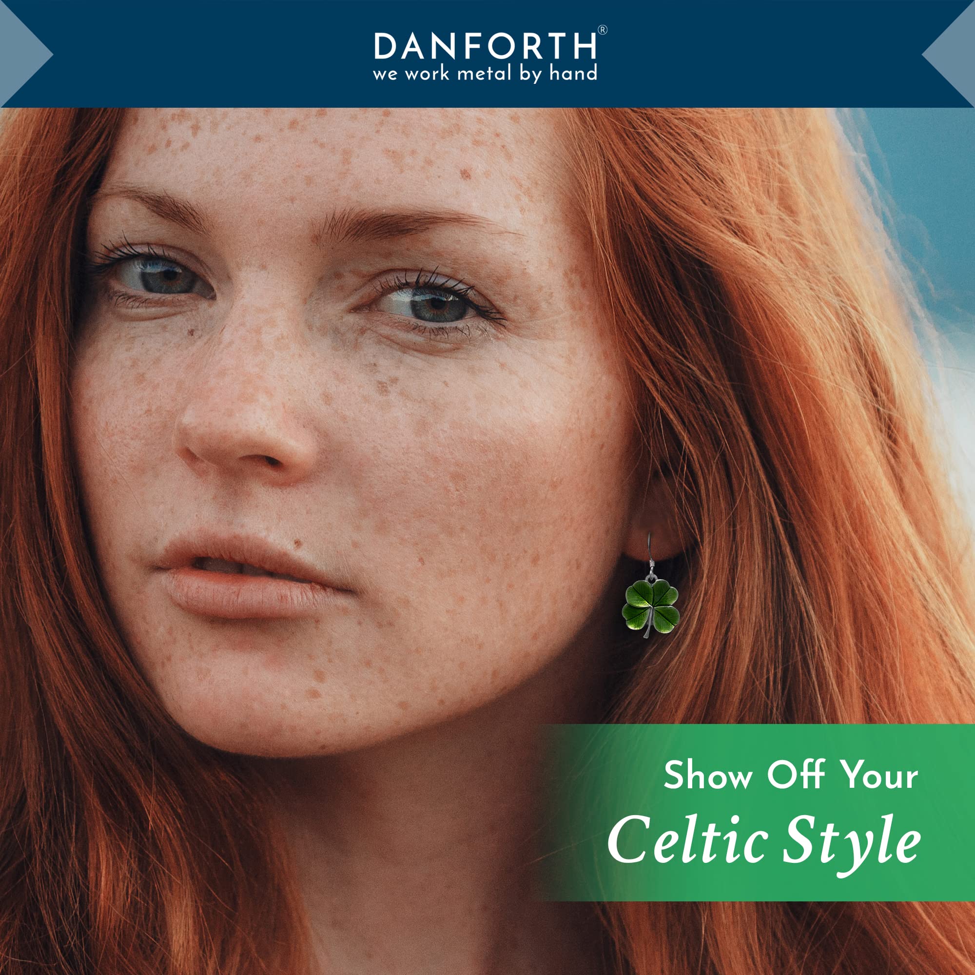 DANFORTH – Green Four Leaf Clover Earrings, Shamrock Dangle Earrings, Handcrafted Pewter 4 Leaf Clover Earrings For Women, ¾”, Made In USA