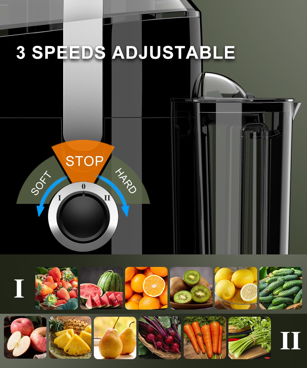 Juicer Machine, 800W Juicer with Larger 3" Feed Chute Full Copper Motor Centrifugal Juicer Dual Speeds, Titanium-Plated Filter, Easy to Clean BPA-Free Black