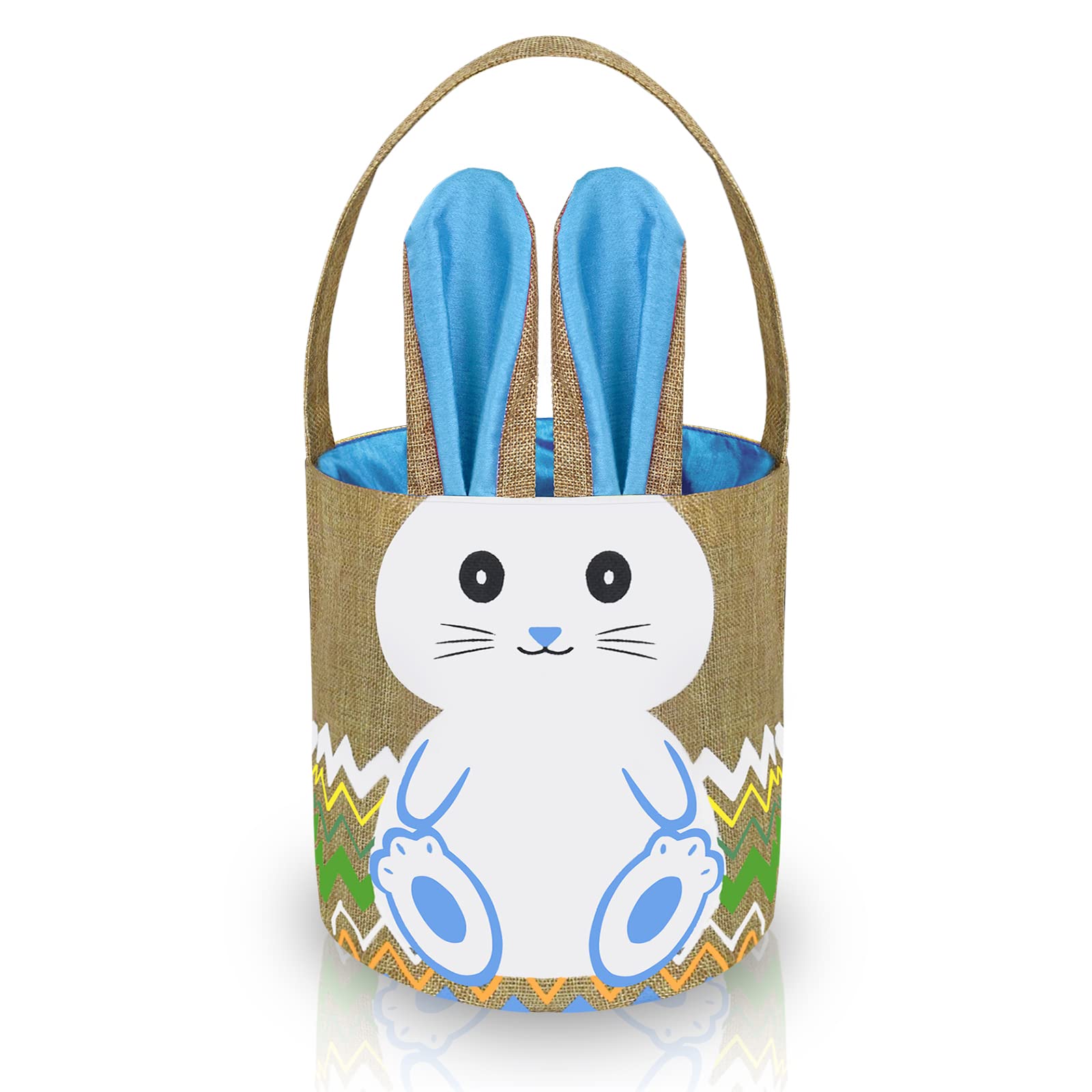 Yoochee 2 Pack Easter Baskets, Easter Basket Gifts for Kids, Personalized Bunny Easters with Cute Rabbit Ears, Egg Hunt Easter Buckets Bags for Boys and Girls, Empty Imitation Linen Basket Party Gift