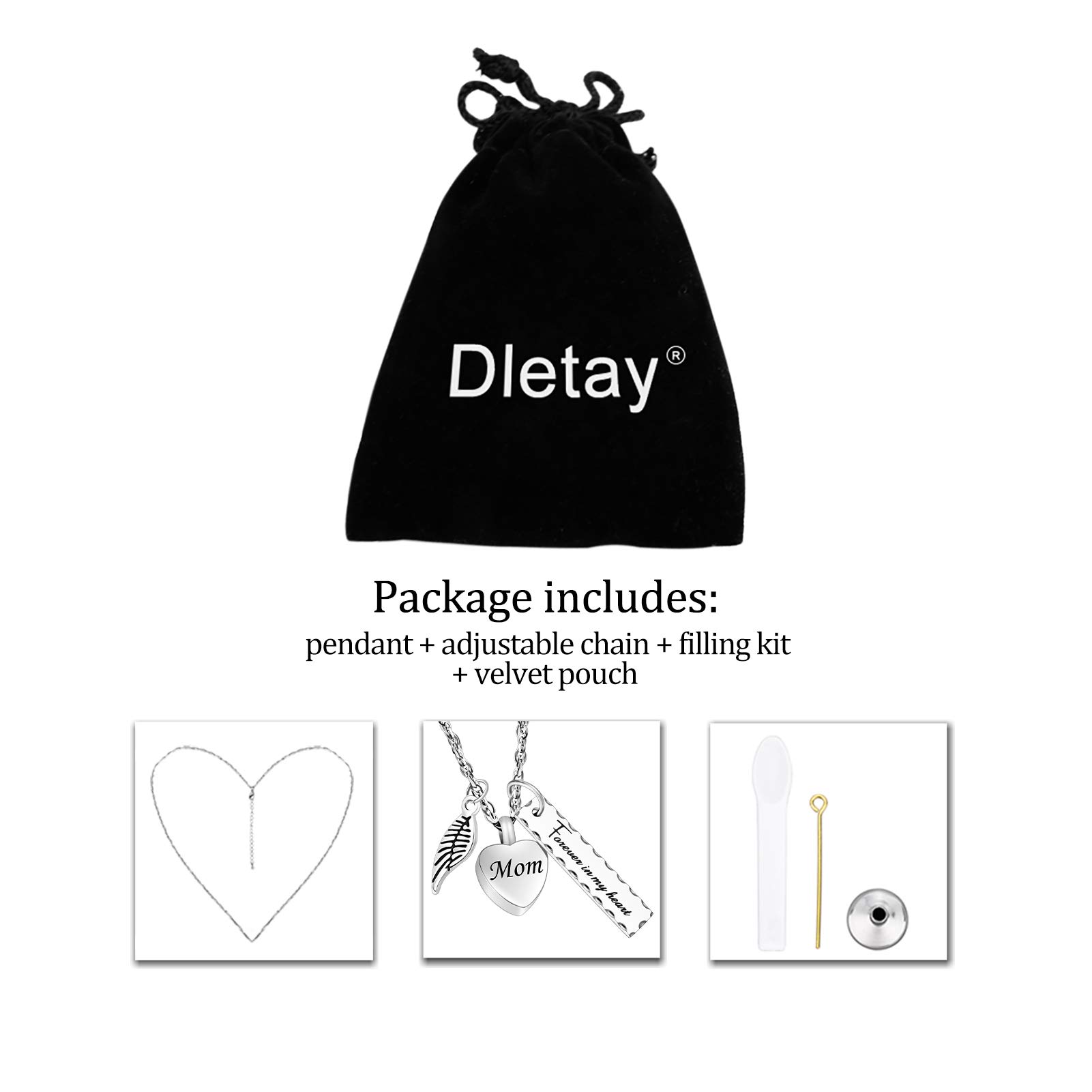 Dletay Urn Necklace for Ashes for Mom Cremation Jewelry for Ashes Memorial Ashes keepsakes Jewelry-Forever in My Heart