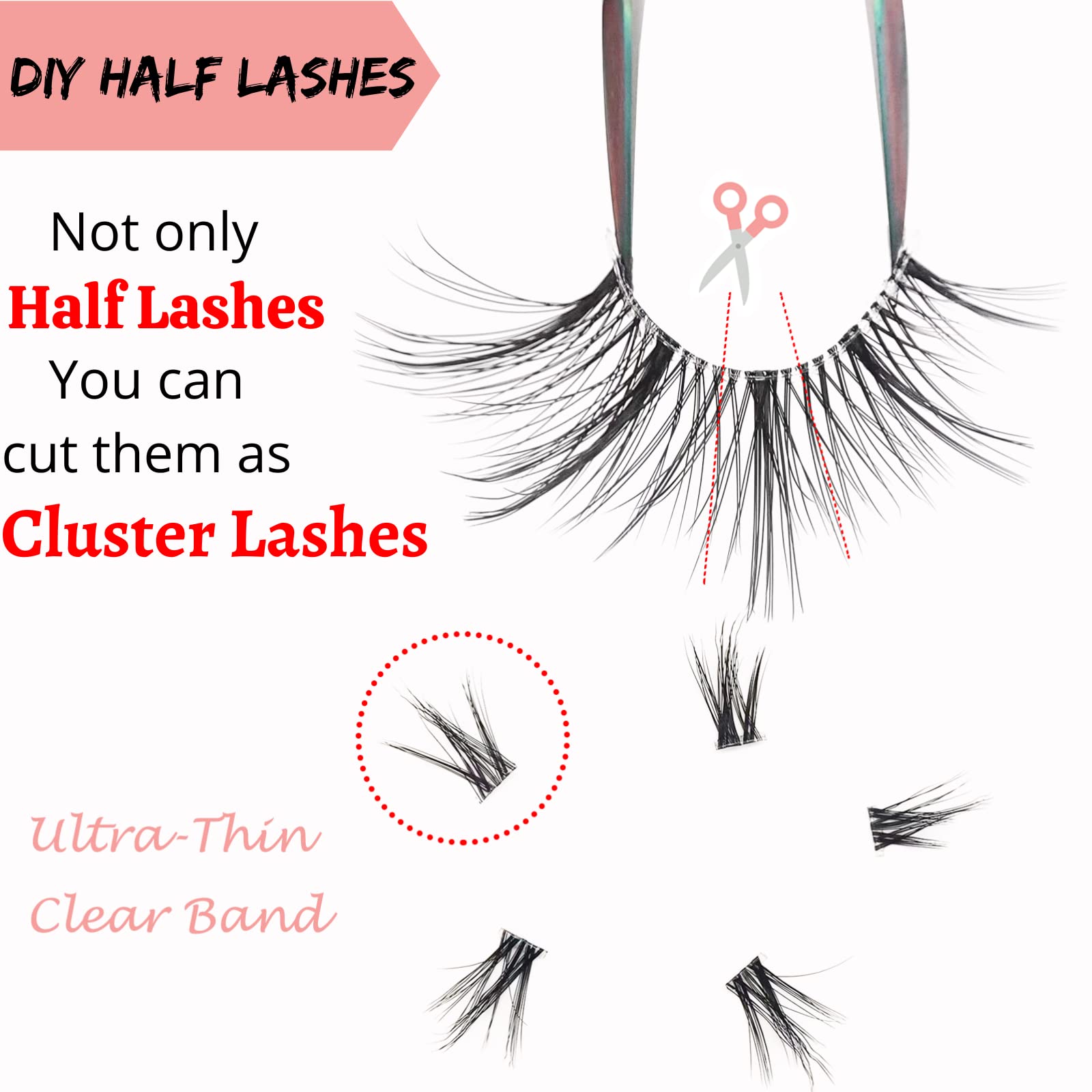 Half Lashes Natural Look with Clear Band Cat-Eye Lashes Wispy Fluffy Faux Mink Accent False Eyelashes, 2 Styles Mixed 3/4 Corner Lashes Reusable Soft DIY Cluster Lashes Pack 14 Pairs by Heracks(07+01)