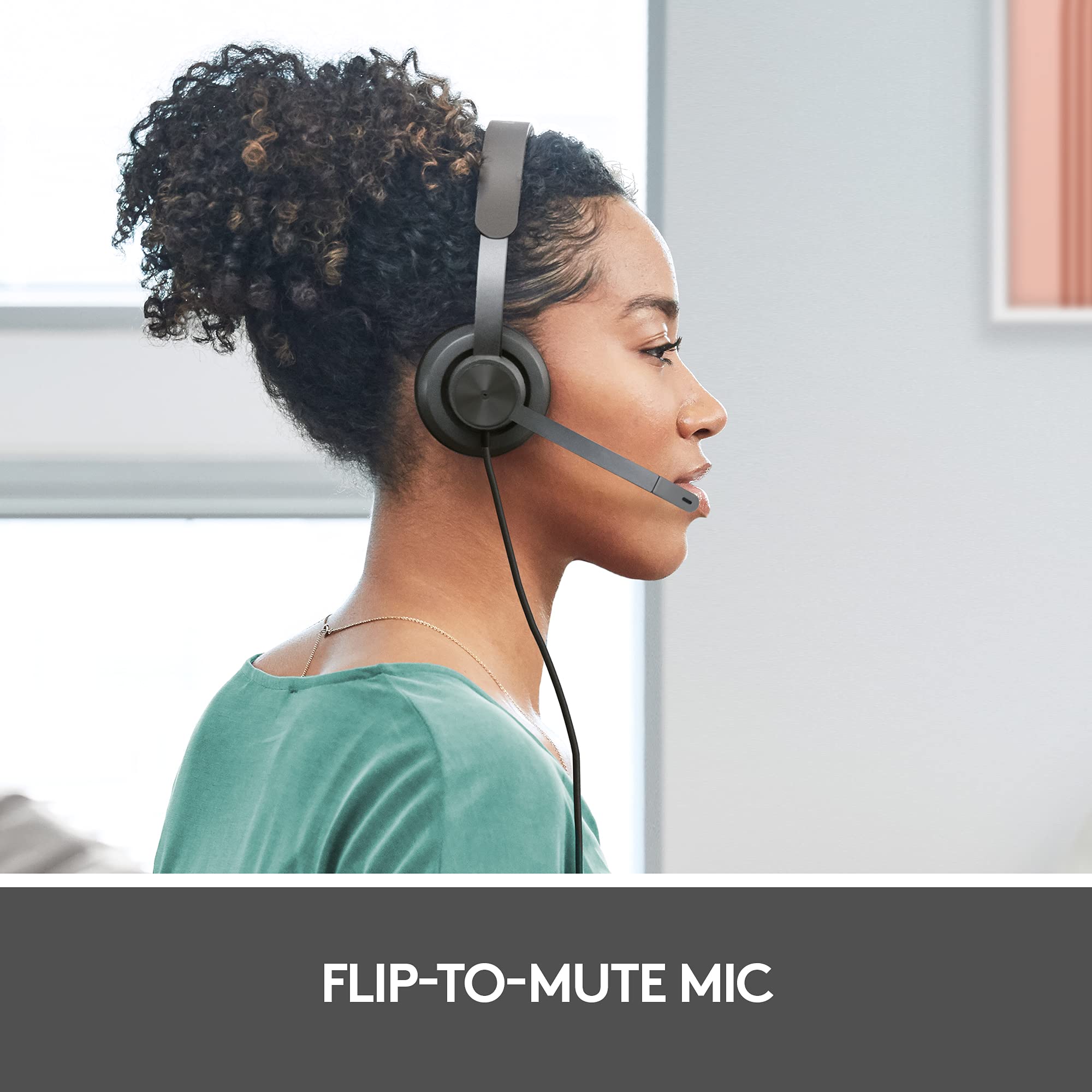 Logitech Zone Wired Headset, Certified for Microsoft Teams with advanced noise-canceling mic technology for open office environments, USB-C with USB-A adapter, Graphite