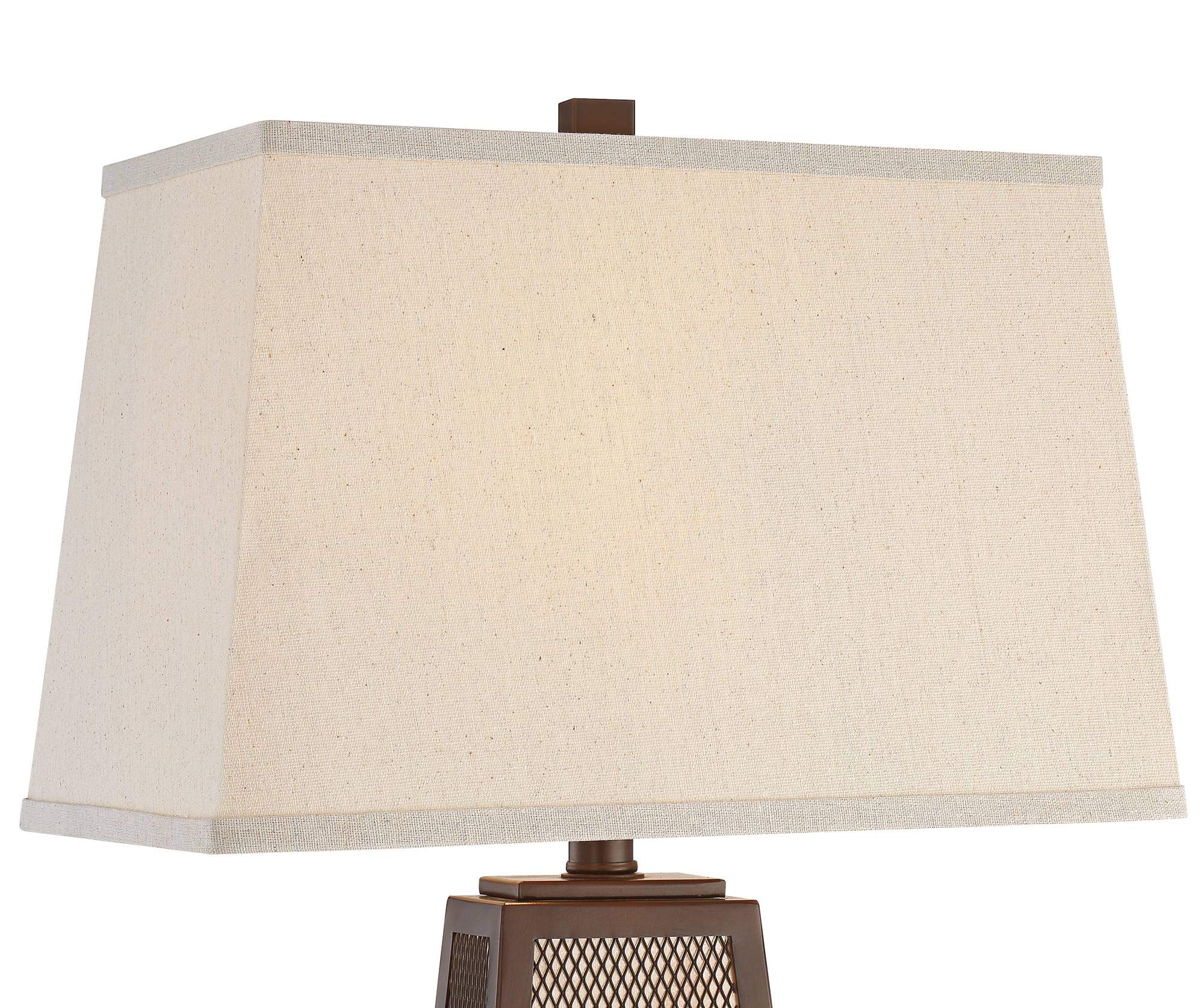 Franklin Iron Works Rufus Mission Rustic Table Lamp with Nightlight 28.5" Tall Bronze Natural Mica Glass Panel Rectangular Fabric Shade for Living Room Bedroom House Bedside Nightstand Home
