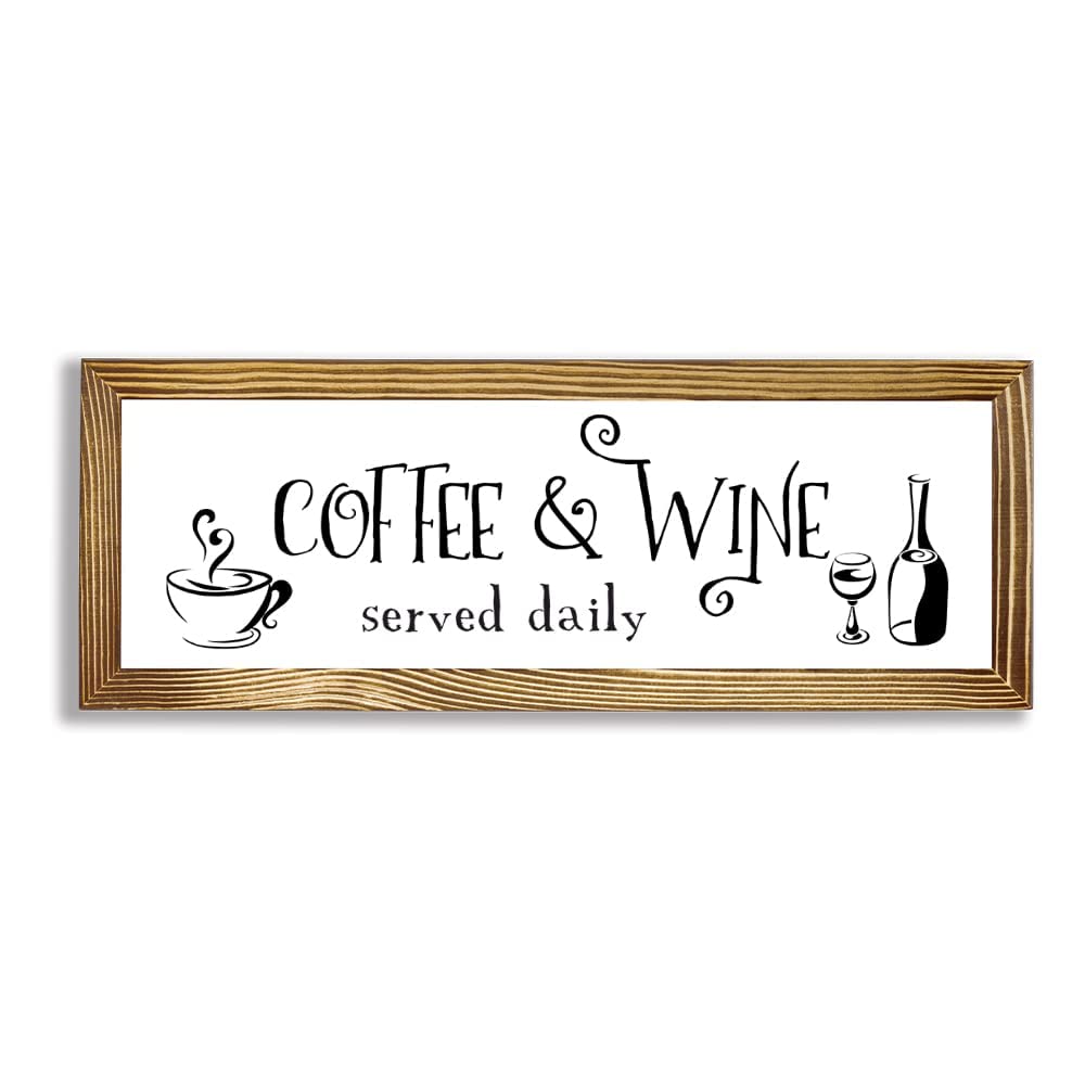 Maoerzai Funny Coffee Bar Sign Modern Kitchen Wall Decor,Rustic Wooden Wall Art Print Decor Sign,Farmhouse Bar Accessories Decor Cafe. (16 X 6 inch, White-Coffee-3)