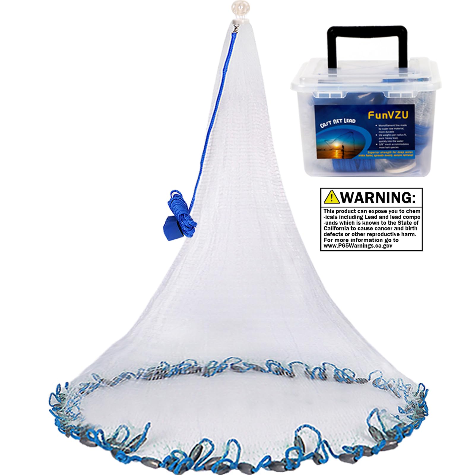 FunVZU Cast Net - Mono Fishing Casting Net 4ft/6ft/7ft/8ft - Heavy Duty Weight Throw Cast Net for Fishing - Casting Net for Bait Fish