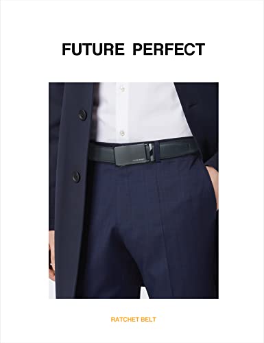 Future Perfect Men's Belt, Genuine Leather Ratchet Reversible classic Slide Buckle for Jeans Dress, Adjustable Trim to Fit