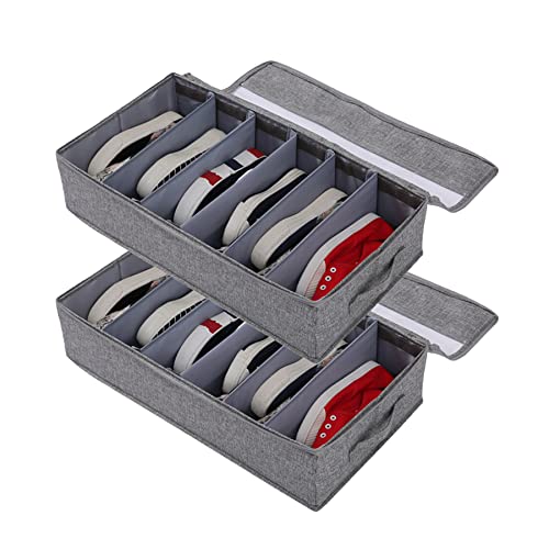 XINXA.XYZ Under Bed Storage Box Set of 2 Bedside Storage Box with Handle and Zipper for 12 Pairs of Shoes, Foldable Under-bed Multipurpose Storage Box (Grey)