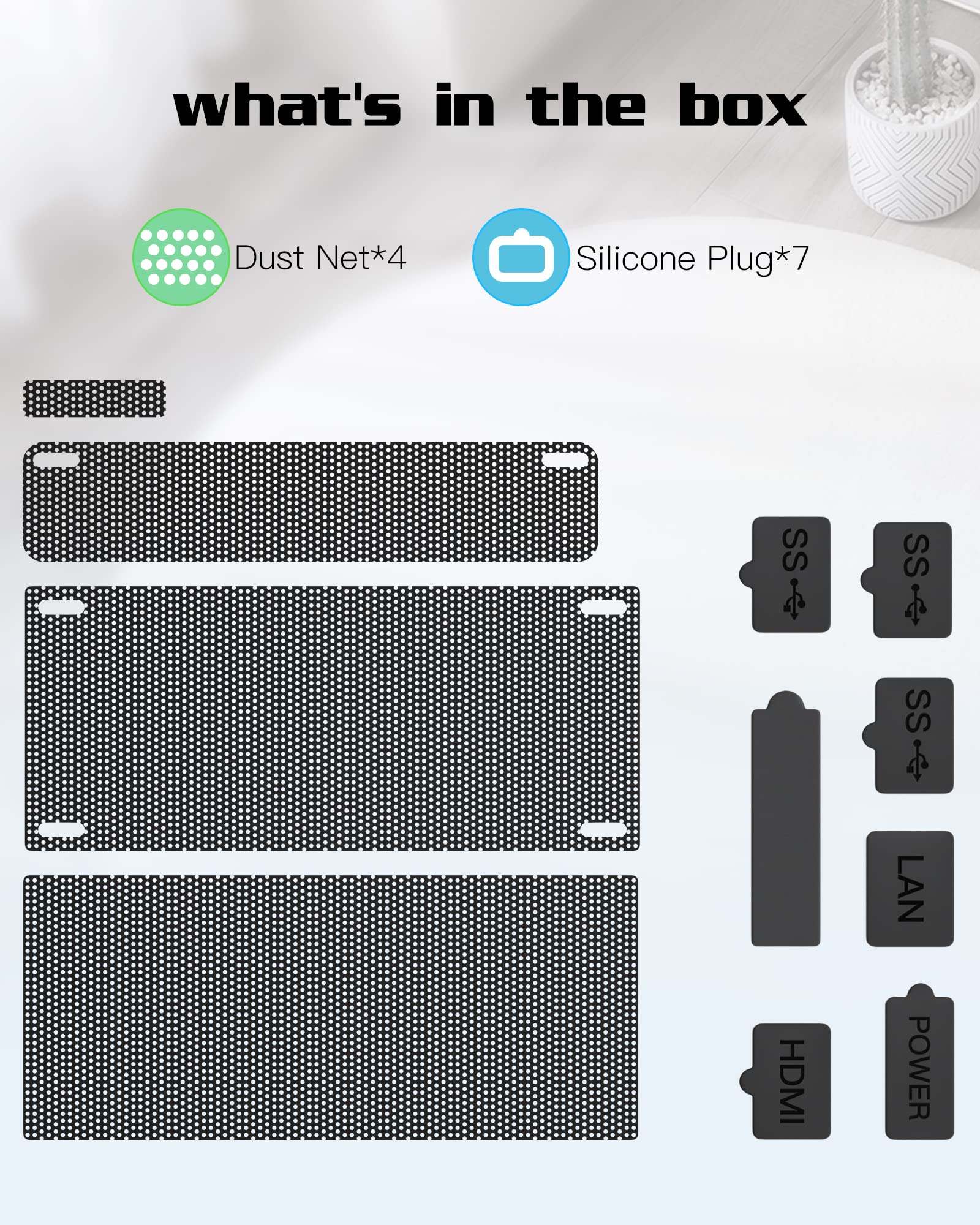 Dust Cover Plugs Compatible with Xbox Series S,RTTACRTT Dust Filter Kit Include 7 Silicone Dust Plugs and 4 PVC Mesh Filter Covers for Xbox Series S Console Accessories