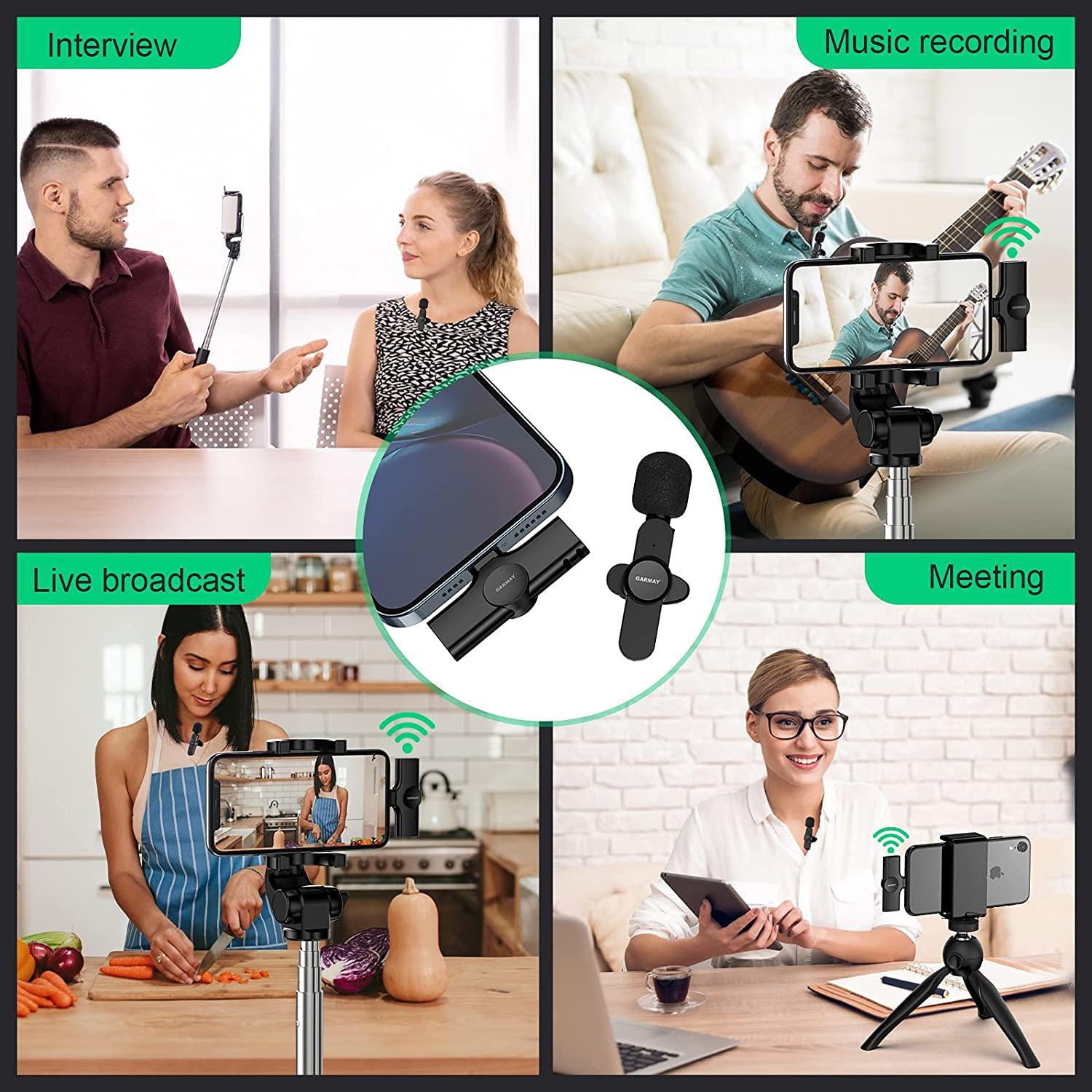 GARMAY Plug-Play Wireless Lavalier Microphone for iPhone iPad, Wireless Lapel Mic for YouTube Video, Live Stream,No Delay Auto-syncs Mic for Vlog,Interview (NO APP or Bluetooth Needed)