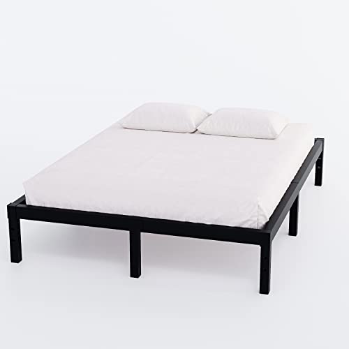 Minimalist Studio Metal Bed Frame – Heavy Duty Mattress Foundation with Anti-Slip Steel Slat Support, Durable Platform Base with Underbed Storage, Easy Assembly (Queen)