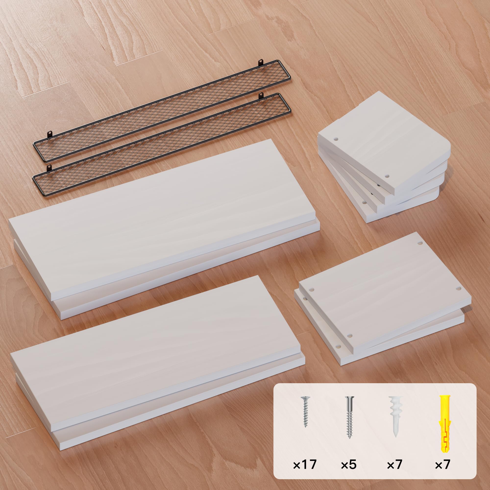 Dr.Wall White Floating Shelves with Wire Mesh Guardrail, Bathroom Shelves Over Toilet, Farmhouse Wood Wall Shelf, Wall Mount Bathroom Organizer, Bathroom Storage Shelves for Wall Décor - Modern White