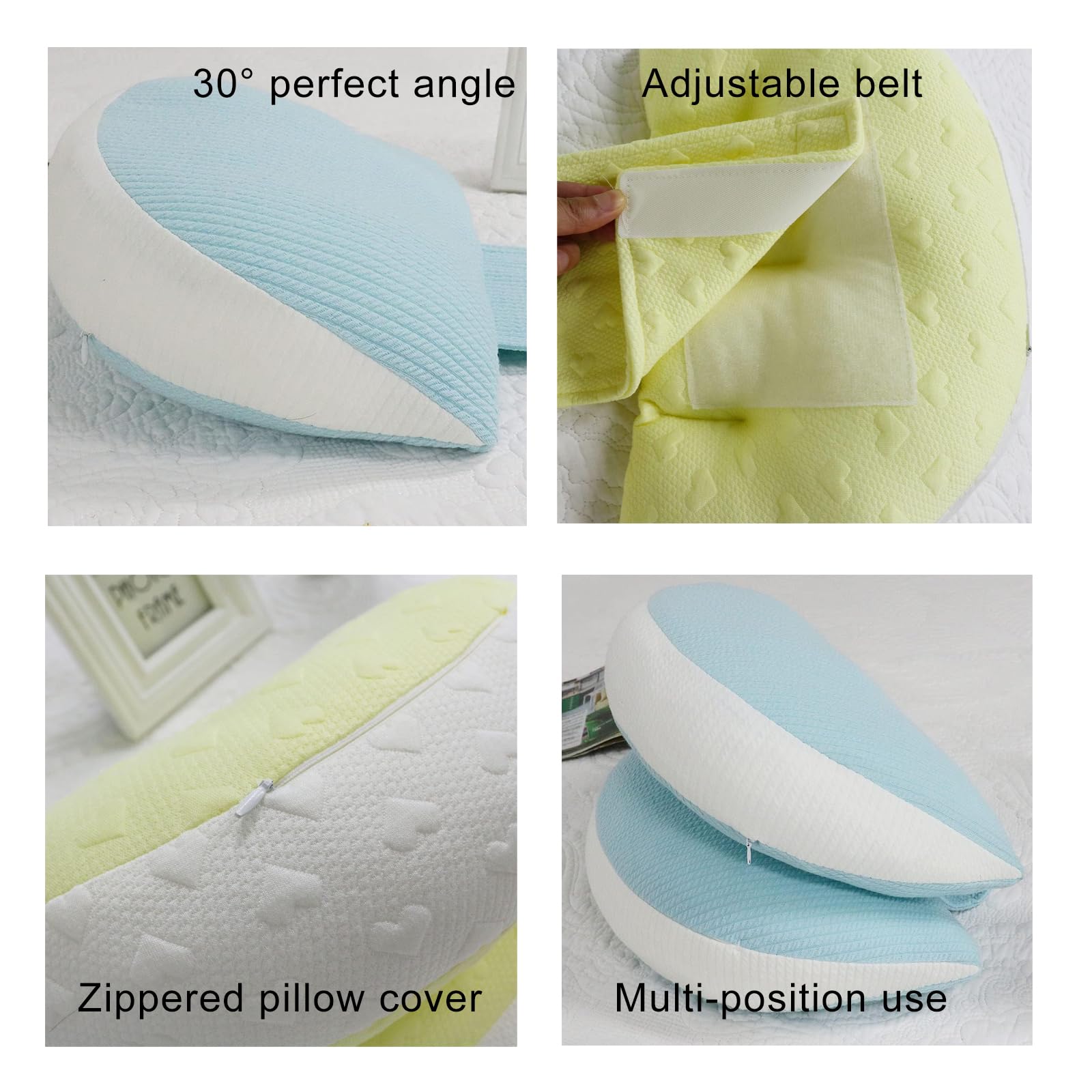 Lacomfy Pregnancy Pillow for Side Sleeper, Double Wedge Maternity Pillow, Side Sleeping Pillow with Belly, Waist & Back Support, Detachable Pillowcase, Easy to Clean, Machine Washable