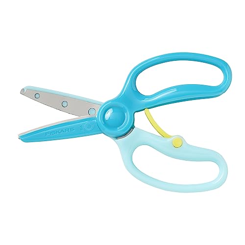 Fiskars Training Scissors for Preschoolers Ages 3+ (3-Pack), Small Kids Safety Scissors with Training Lever, Easy to Use, Preschooler Art Supplies, Back To School, Turquoise and Red