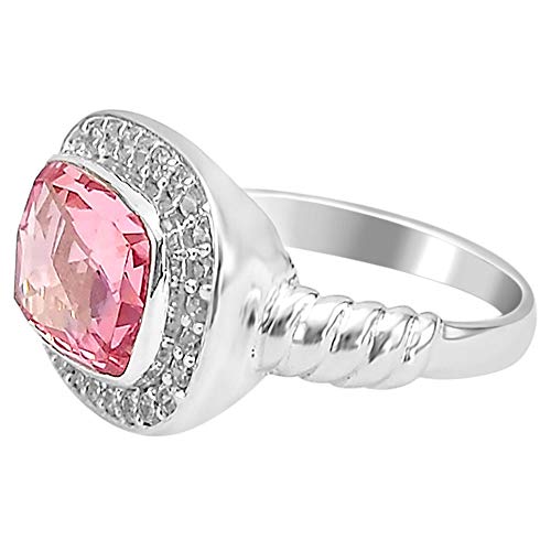 Desiregem Pink Morganite Lab Created 8x11 MM Cushion Shape & Cz 925 Sterling Silver Ring Jewelry Size 6-10 DGR1073_D