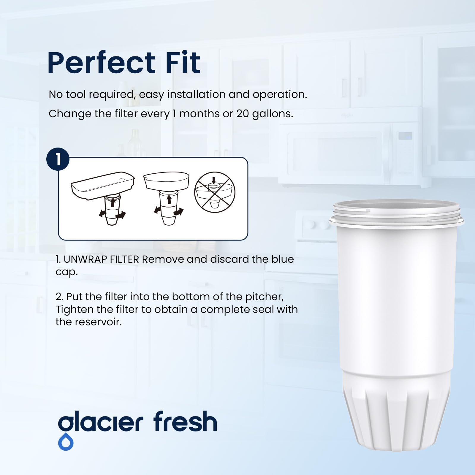 GLACIER FRESH CRF 950Z Water Filter Pitcher,Replacememt for PUR PPF900Z,CRF-950Z,PPF951K Pitcher, Compatible with All PUR Pitchers Water Filter and Dispensers(Pack of 3)