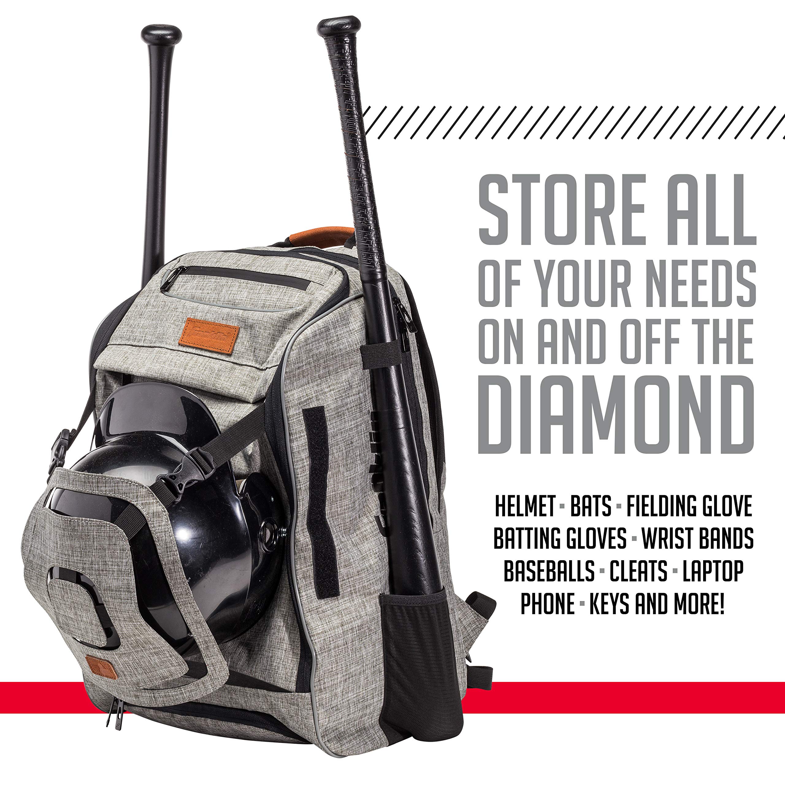 Franklin Sports MLB Traveler Plus Baseball Backpack + Baseball Bag or Softball Backpack + Stores Batting Glove, Helmet, Cleats and More - Grey