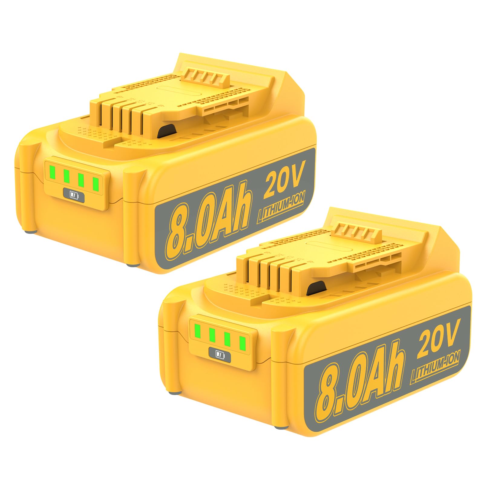 JUNWOOD 2Pack 8.0Ah Replacement for Dewalt 20V Battery Lithium Max Compatible with XR DCB200 DCB201 DCB206 DCB204 DCB207 DCD/DCF/DCG Series