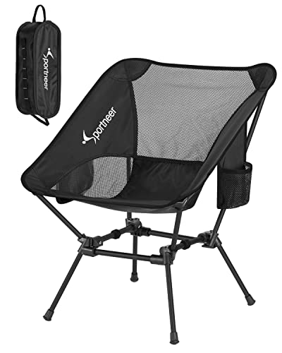 Sportneer Lightweight Portable Folding Camping Chair Compact Beach Camp Chairs for Adults Foldable Backpacking Chair Outdoor Chair for Camping Hiking Lawn Picnic Outside Travel (1, Black)