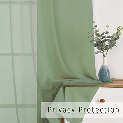 OVZME Bedroom Curtains 2 Panel Sets 84" Inch Length - Transparent Light Weight Soft Window Treatment Panels for Study Room/Living Room/Guest Room, Sage Green, Per Panel W42 X L84 inches