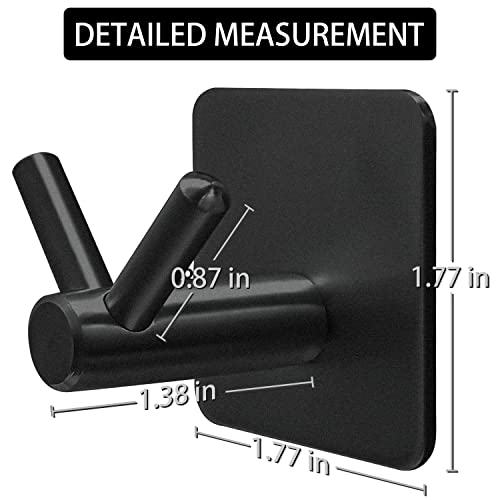 Shengsite Adhesive Hooks, 6 Pack Wall Mounted SUS 304 Bath Towel Hooks, Matte Black Heavy Duty Wall Coat Hooks for Bathroom Bedroom Kitchen Hotel Pool(6 Pack, Matte Black)
