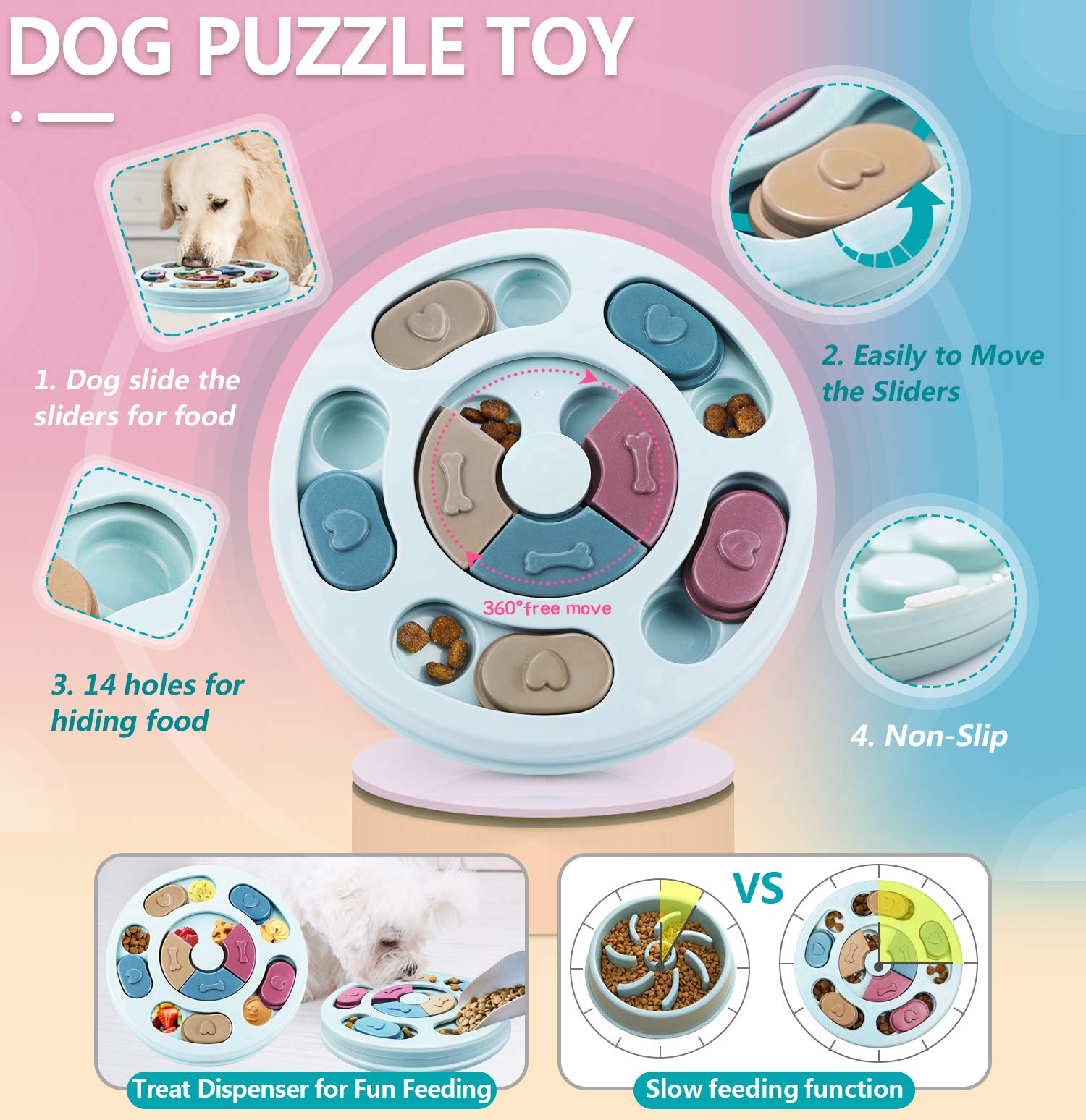 Dog Puzzles Puppy Brain Game Toys Interactive Training Toys for Pets Treat Training and Fun Feeding (Light Blue Puzzle 1)