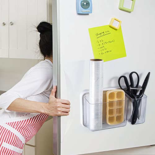 Magnetic Organizer, Yeeco Clear 3.3”×10”×6.1” 4 Compartments Plastic Magnetic and Adhesive Organizer Box Basket Magnetic Storage Organizer Tray for Refrigerator, Fridge,office,classroom