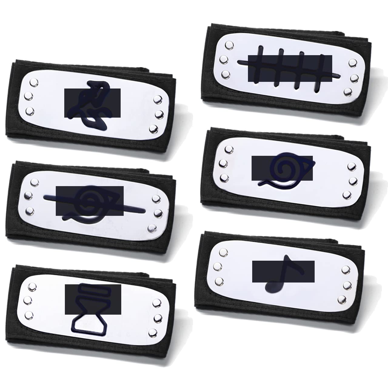 Fusovon Anime Ninja Headbands, 6-Pack Black Leaf Village Akatsuki Yahiko Headband with Metal Plate, Kakashi Cosplay Accessories