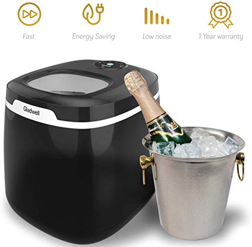 Gladwell, Countertop Ice Maker Machine, Portable Bullet Ice Cube Makers, Makes 50 pounds of Ice Cubes Small and Regular, Low Noise No Plumbing Easy to Clean Mini Machines, Jet Black