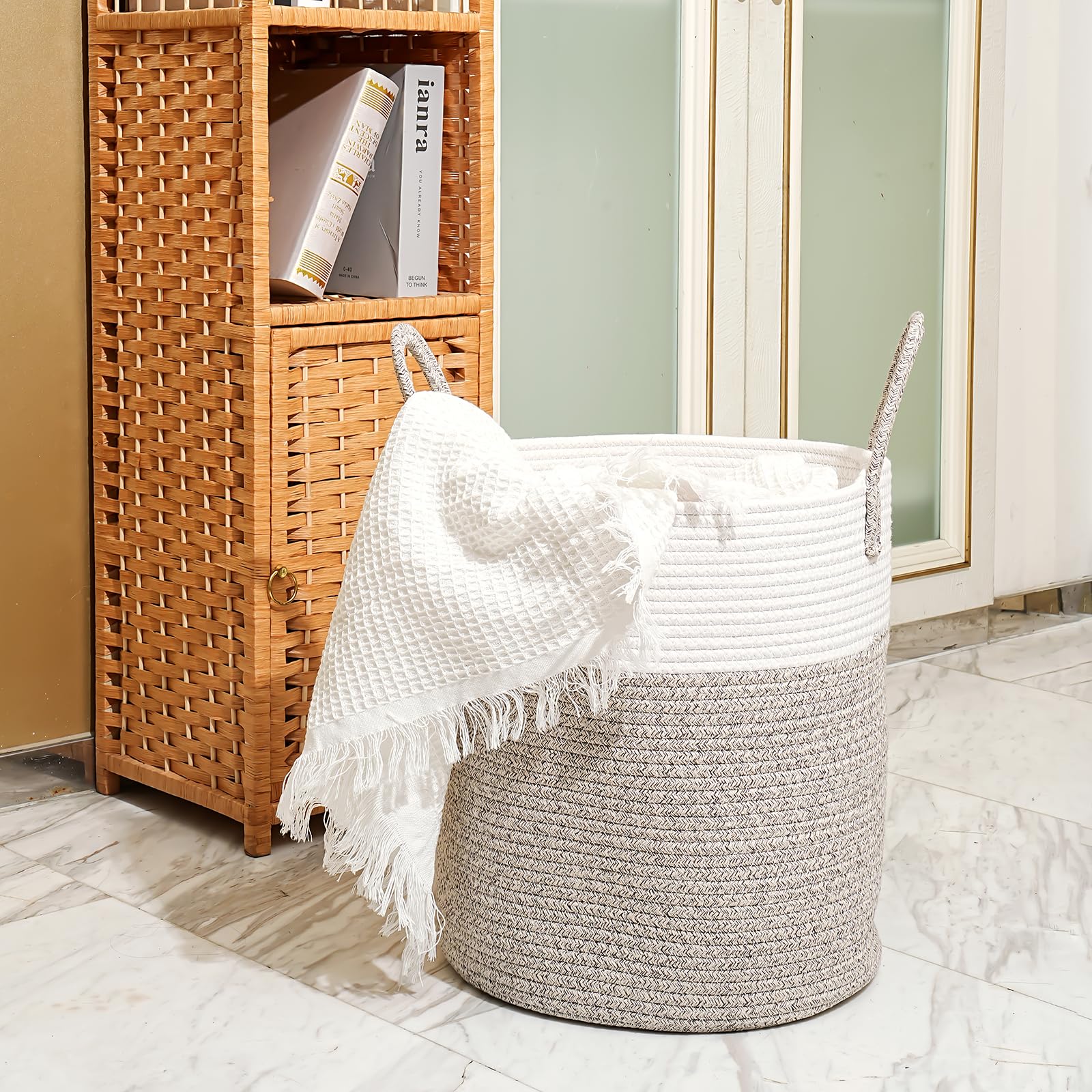 Lemiran Blanket Laundry Basket,Laundry Hamper Baskets for Storage,Nursery Hamper,13.7" X15.7" Storage Basket for Living Room,Clothes blanket storage with Handle, Blanket Basket for Toys,Clothes(Grey)