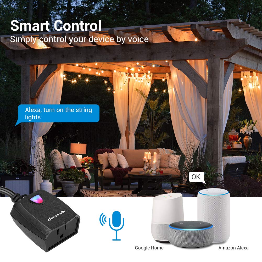 DEWENWILS Smart WiFi Outdoor Plug Outlet,Timer and Countdown Function,IP44 Waterproof Outdoor Timer for Lights,Compatible with Alexa,Google Home, No Hub Required, 2 Packed