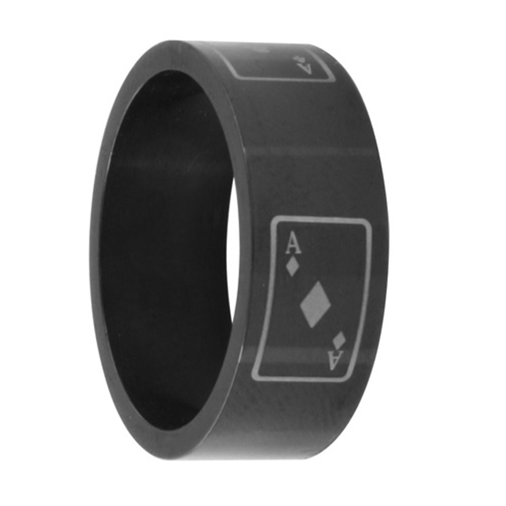 DoubleAccent 8MM Stainless Steel Black Anodized Card Ace Wedding Band (Size 8 to 13), 8
