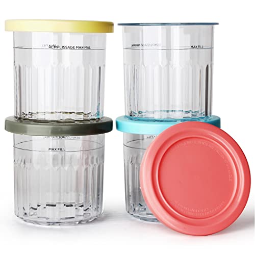 Veterger Replacement Parts 4 pack Extras Containers Pints And Lids,Compatible with Ninja Creami Ice Cream Maker NC299AMZ NC301 NC300 Series