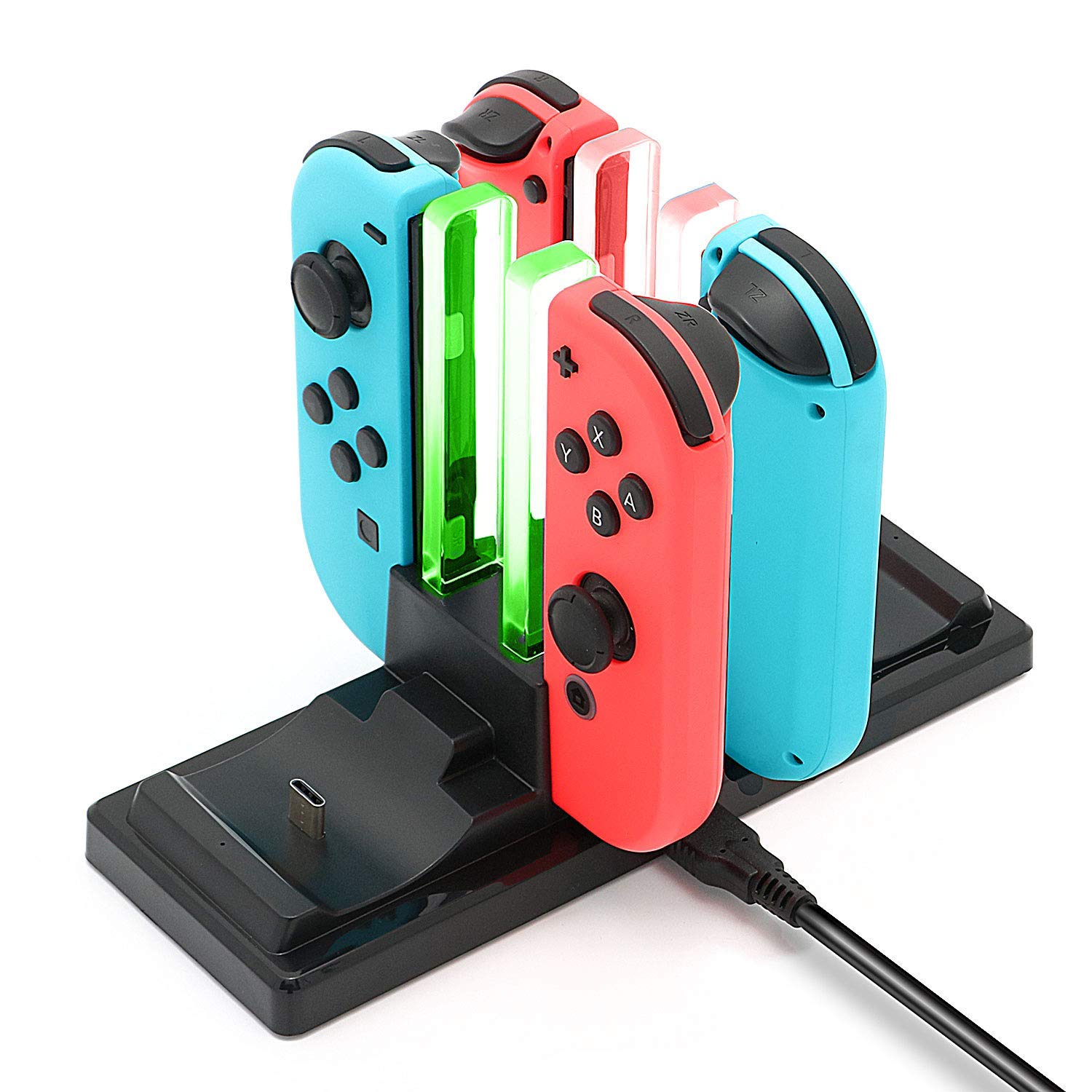 ECHZOVE Switch Controller Charger, Fast Charging Dock for Nintendo Switch Joy Cons and Pro Controllers with Colored Lights, Include USB C Cable and 4 Joystick Covers
