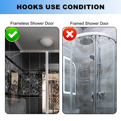 Mros 2 Pack Over Shower Glass Door Hooks,304 Stainless Steel Rack Hooks,Towel Hooks for Bathroom Frameless Glass Shower Door,Kitchen and Wardrobe Hanger,Shower Squeegee Hooks (Silver)