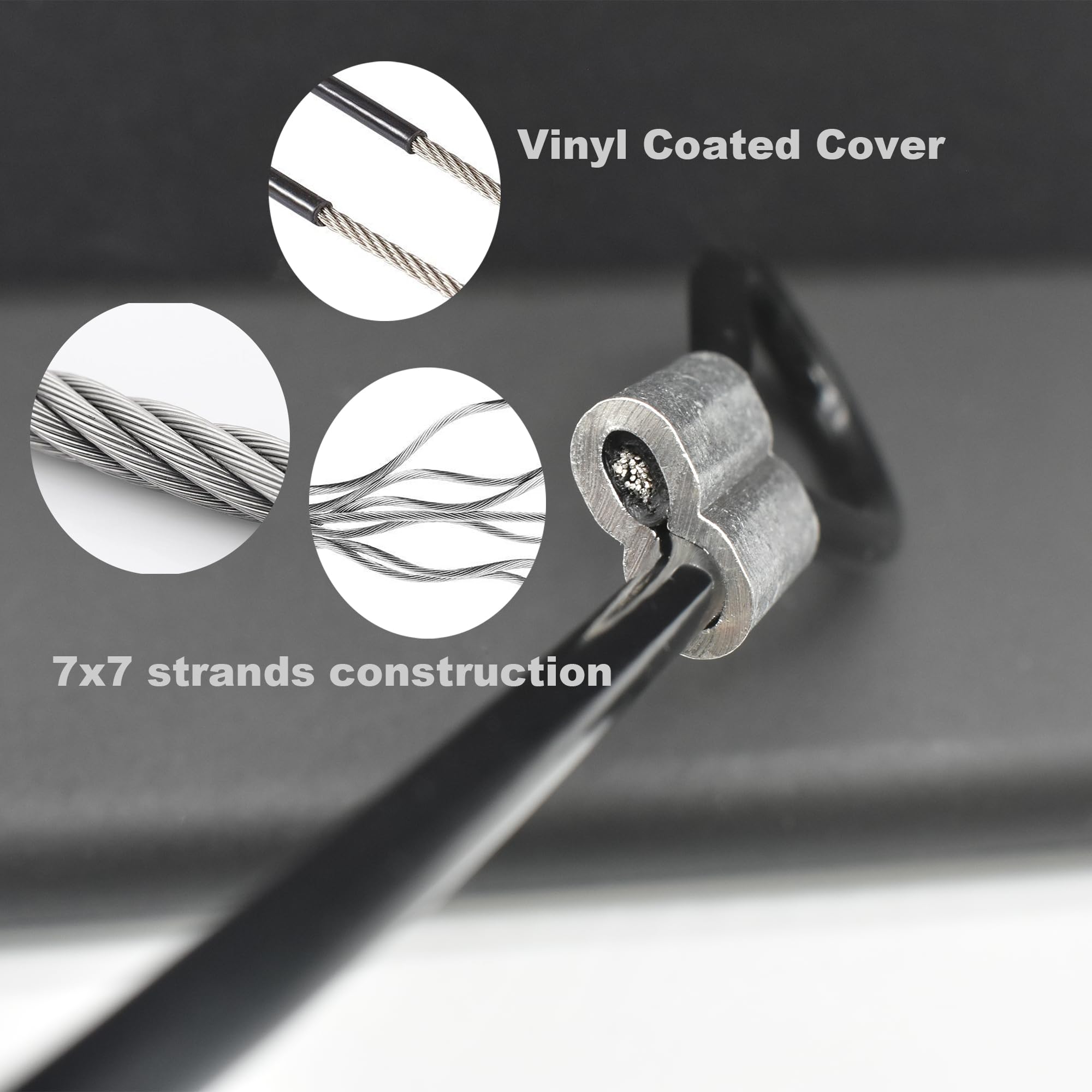 Floyutin 10 pcs 2mm Vinyl Coated Stainless Steel Cable with Loops Short Wire Rope Lanyard Lock Security Chain Link for Outdoor Gates,12 inch 30cm Black