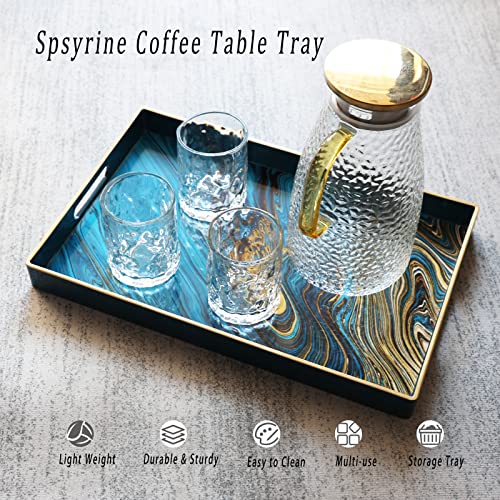 Spsyrine Serving Tray, Marble Decorative Tray Plastic Rectangular Coffee Table Tray for Living Room, Storage, Kitchen, Ottoman, Bathroom Decor. 15.6β X 10.2" LJRE